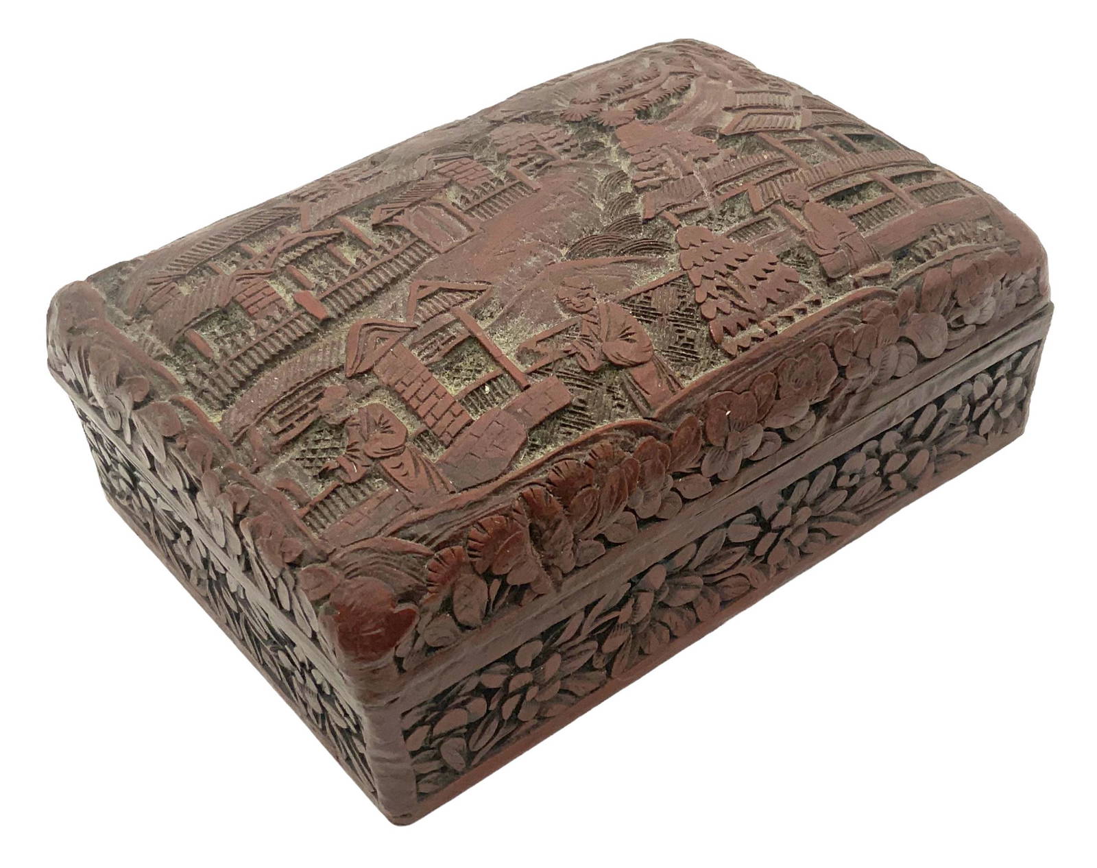 Older Brown Chinese Cinnebar Box. Auction