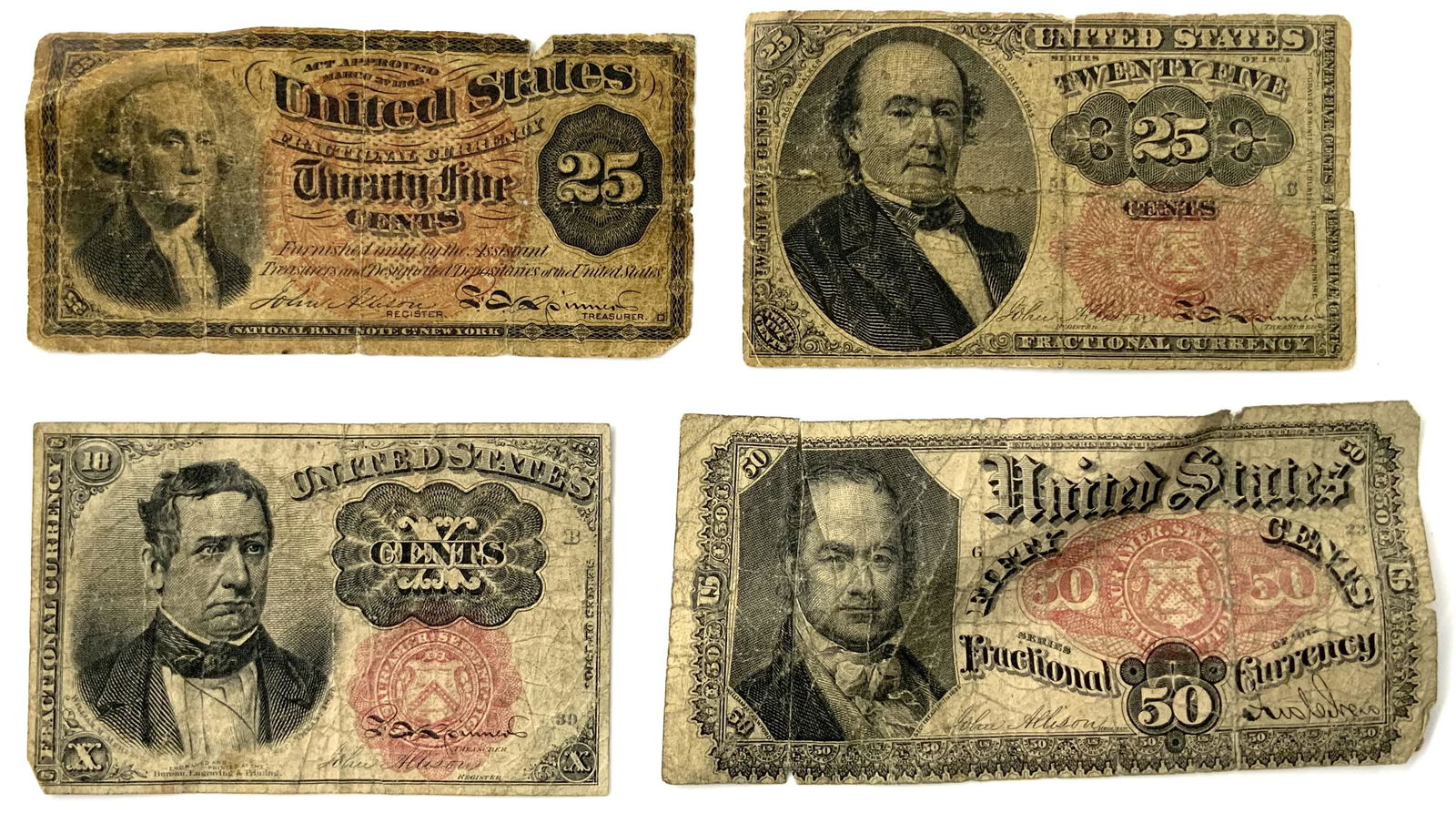 Lot Of 4 U.s. Fractional Currency Notes. Auction