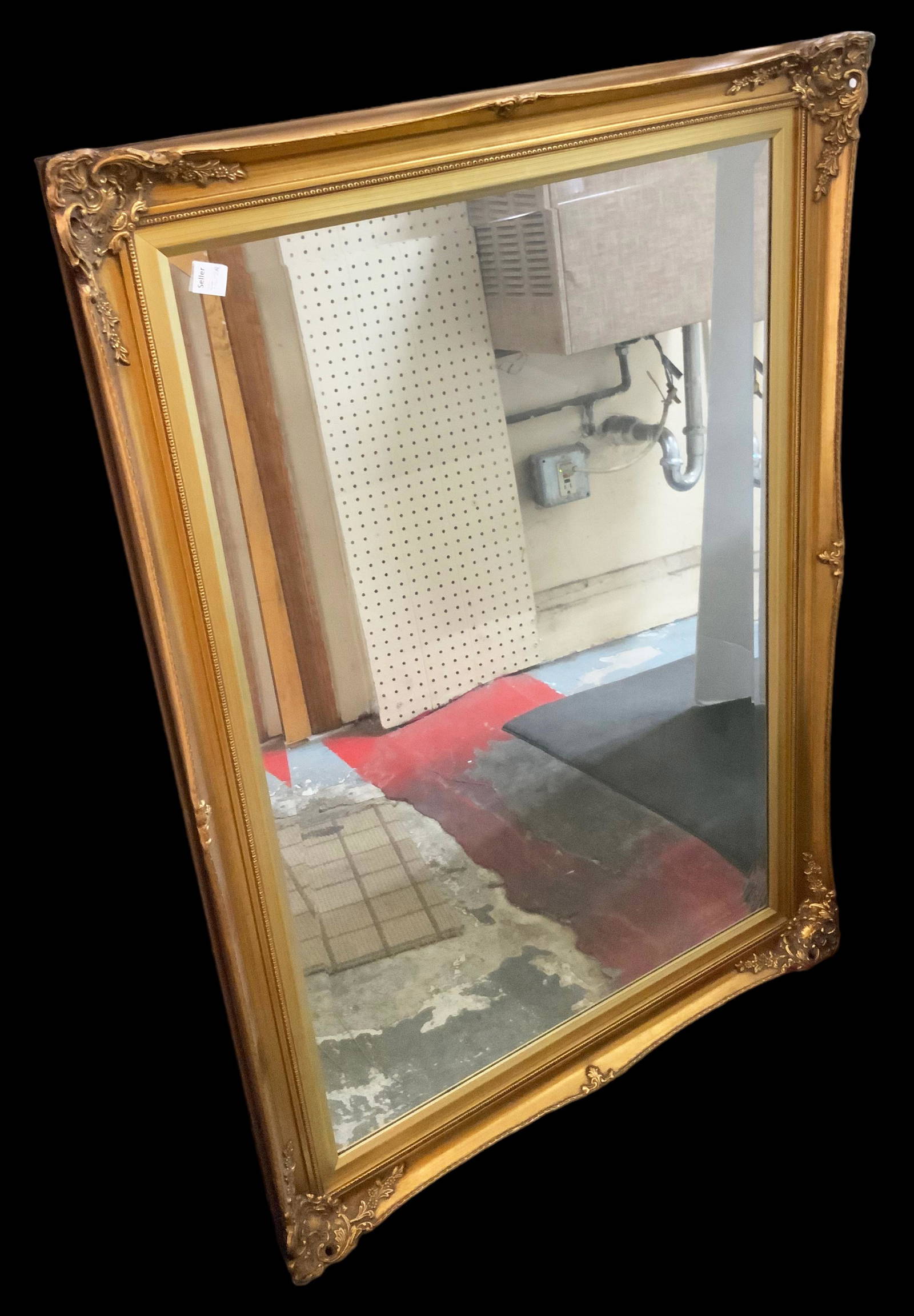 Gold Frame Beveled Wall Mirror. Auction