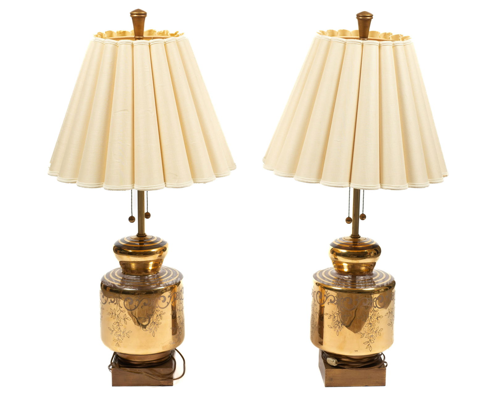Pair Of Mid Century Gold Glass Lamps Auction