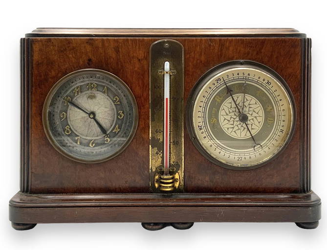 Antique Tycos Barometer Thermometer Clock.