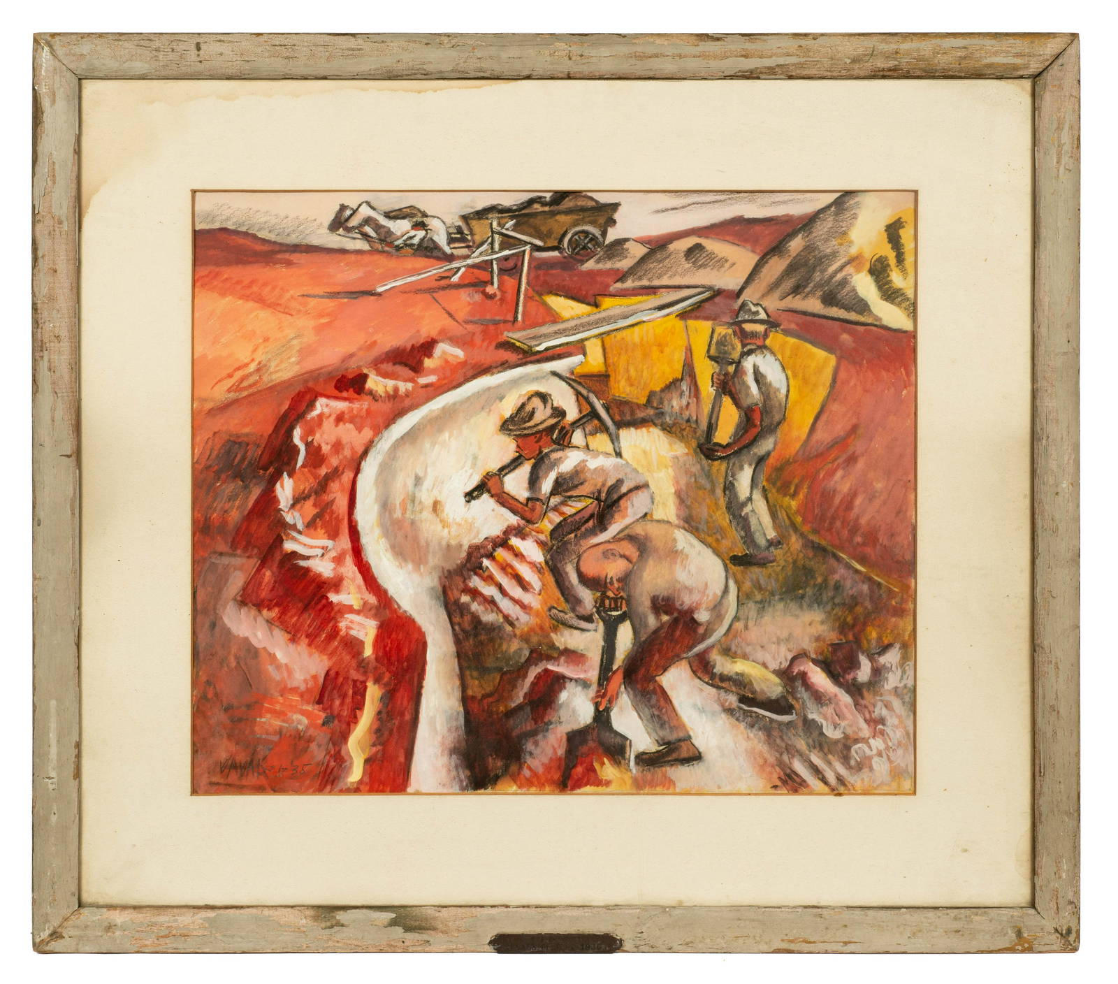 Joseph Vavak Wpa Era Mixed Media Artwork. Auction