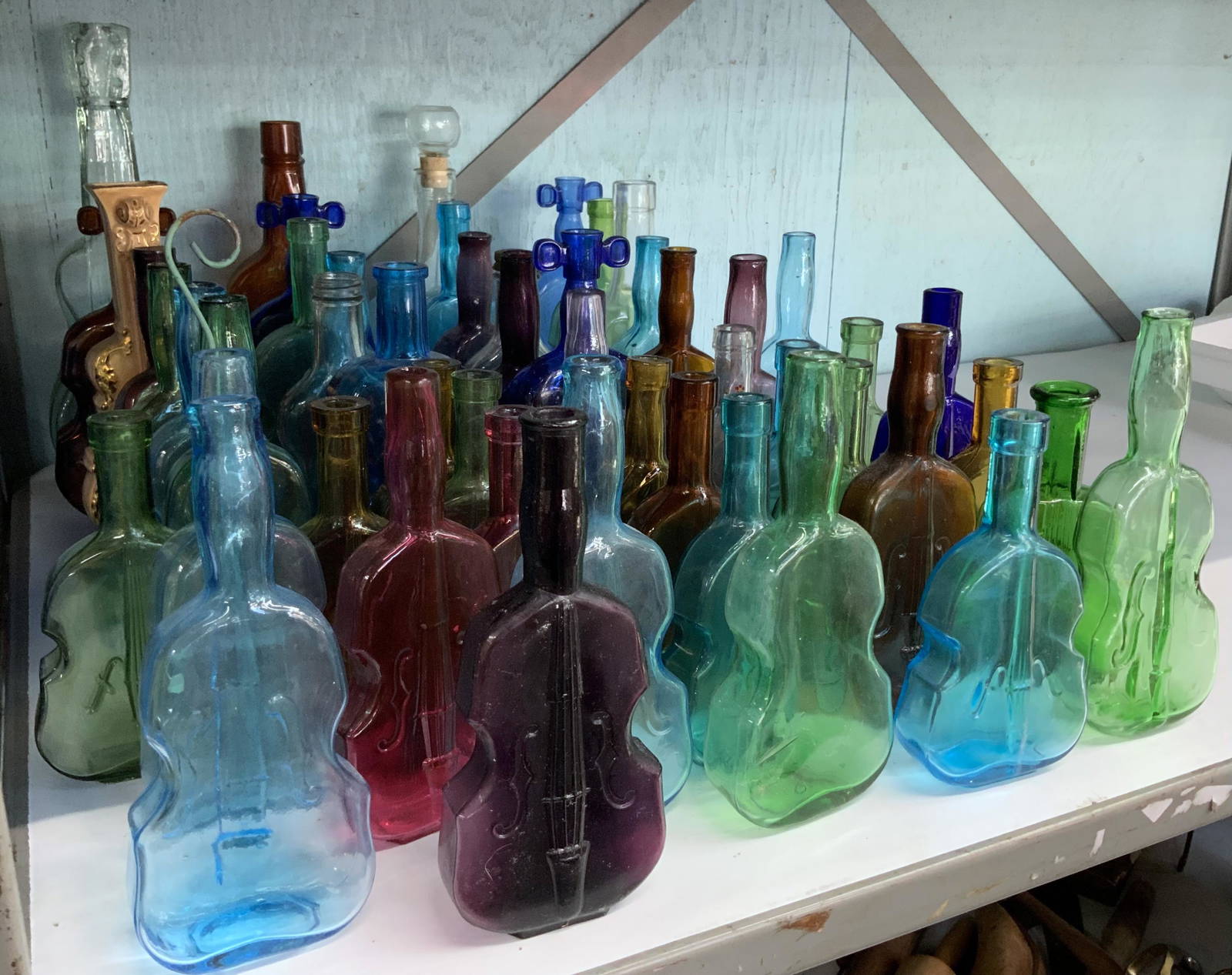 Lot Of 50 Glass Violin Bottles- Various Colors. Auction