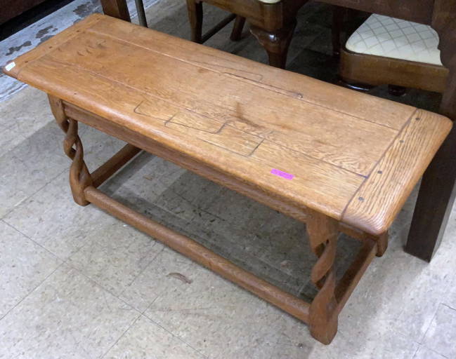 Solid Oak Bench With Barley Twist Legs.