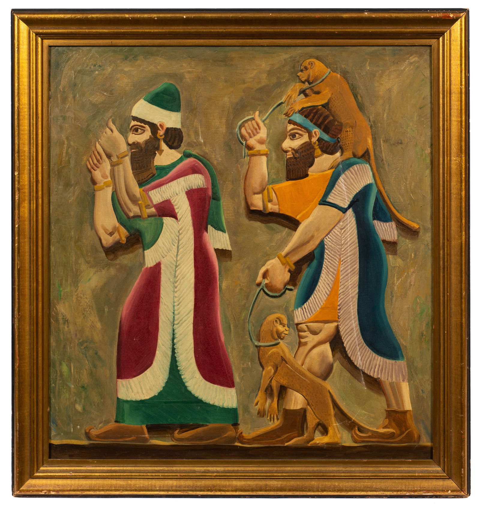 Oil Painting Of Assyrian Wall Panel Relief. Auction