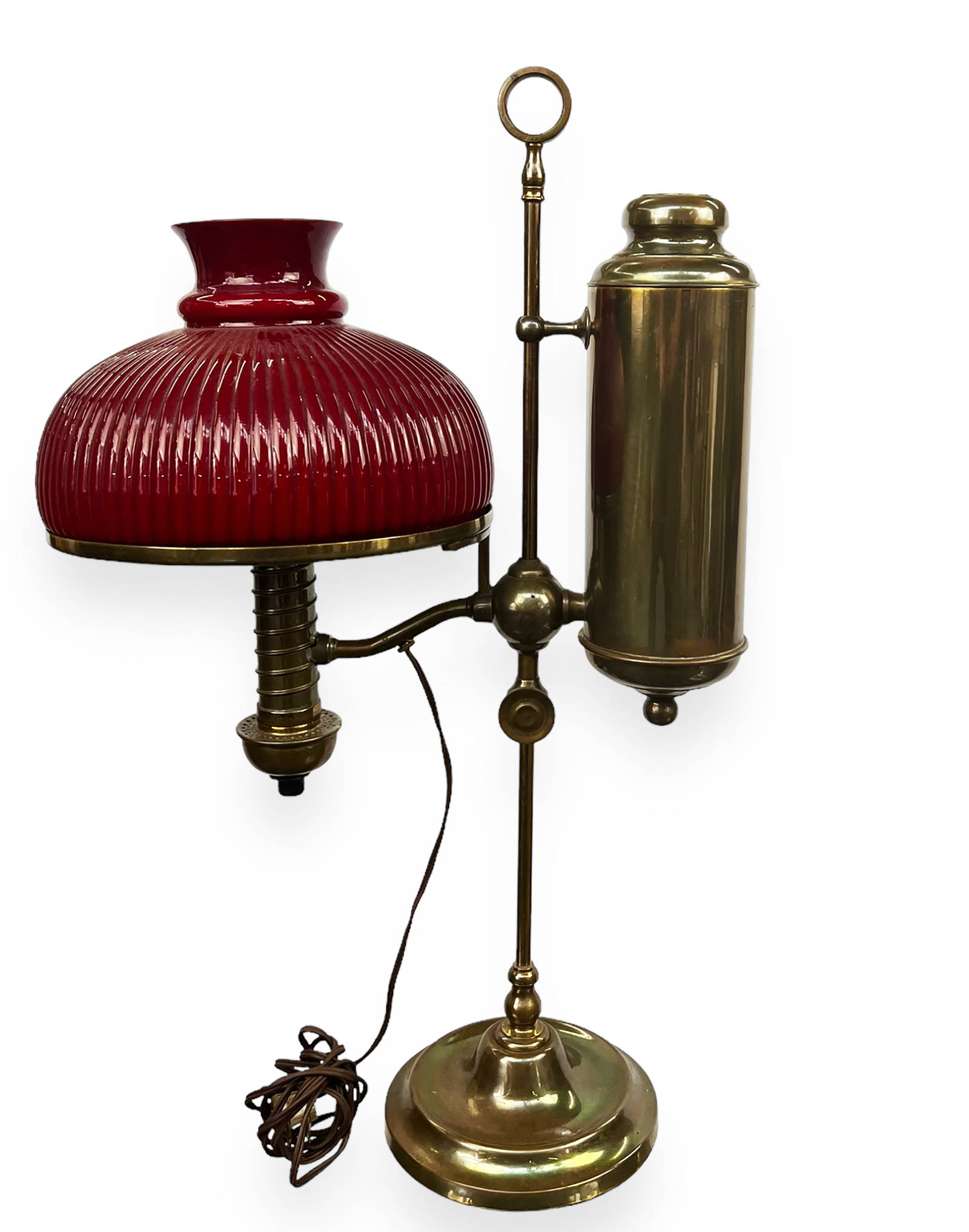 Vintage Student Lamp W/ Red Glass Shade. Auction