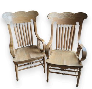 Set Five Antique Oak Pressed Back Chairs With Northwind
