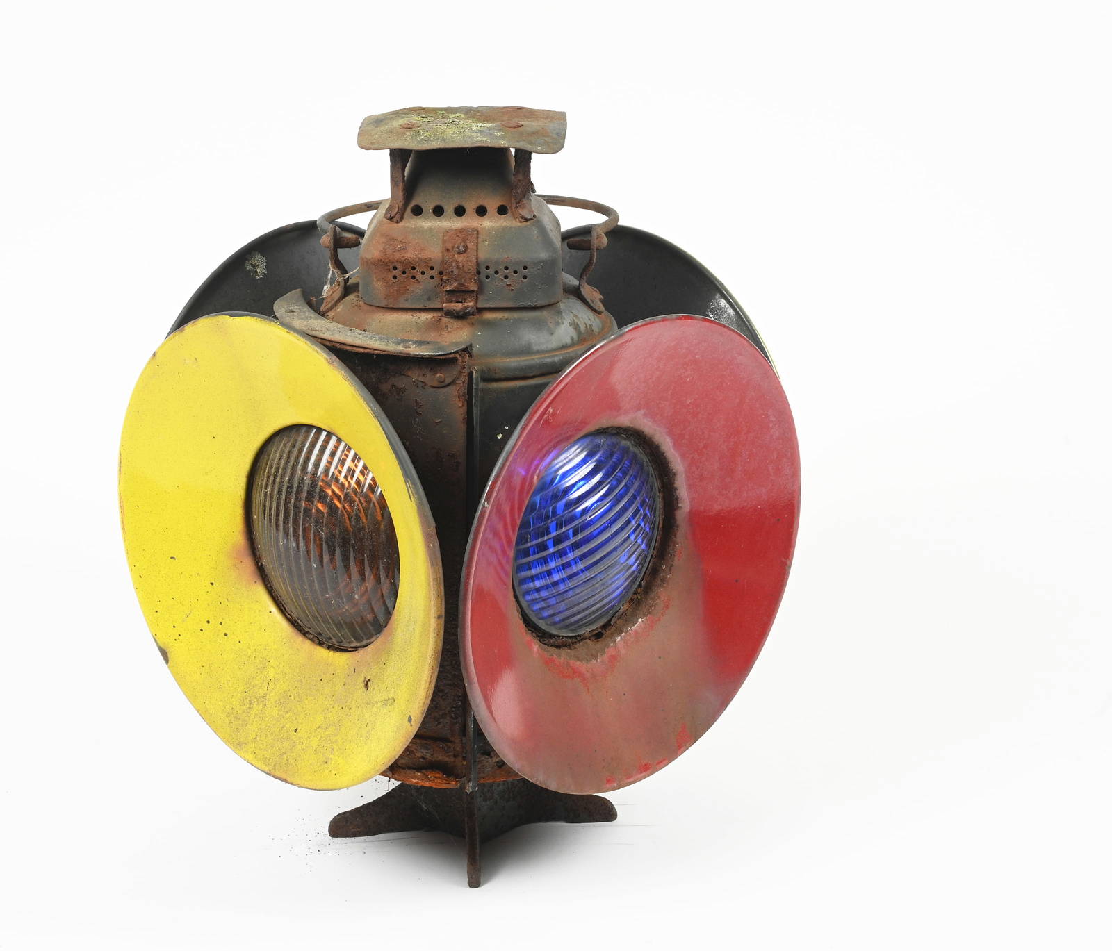 Vintage 4-way Railroad Lantern W/colorful Lenses. Auction