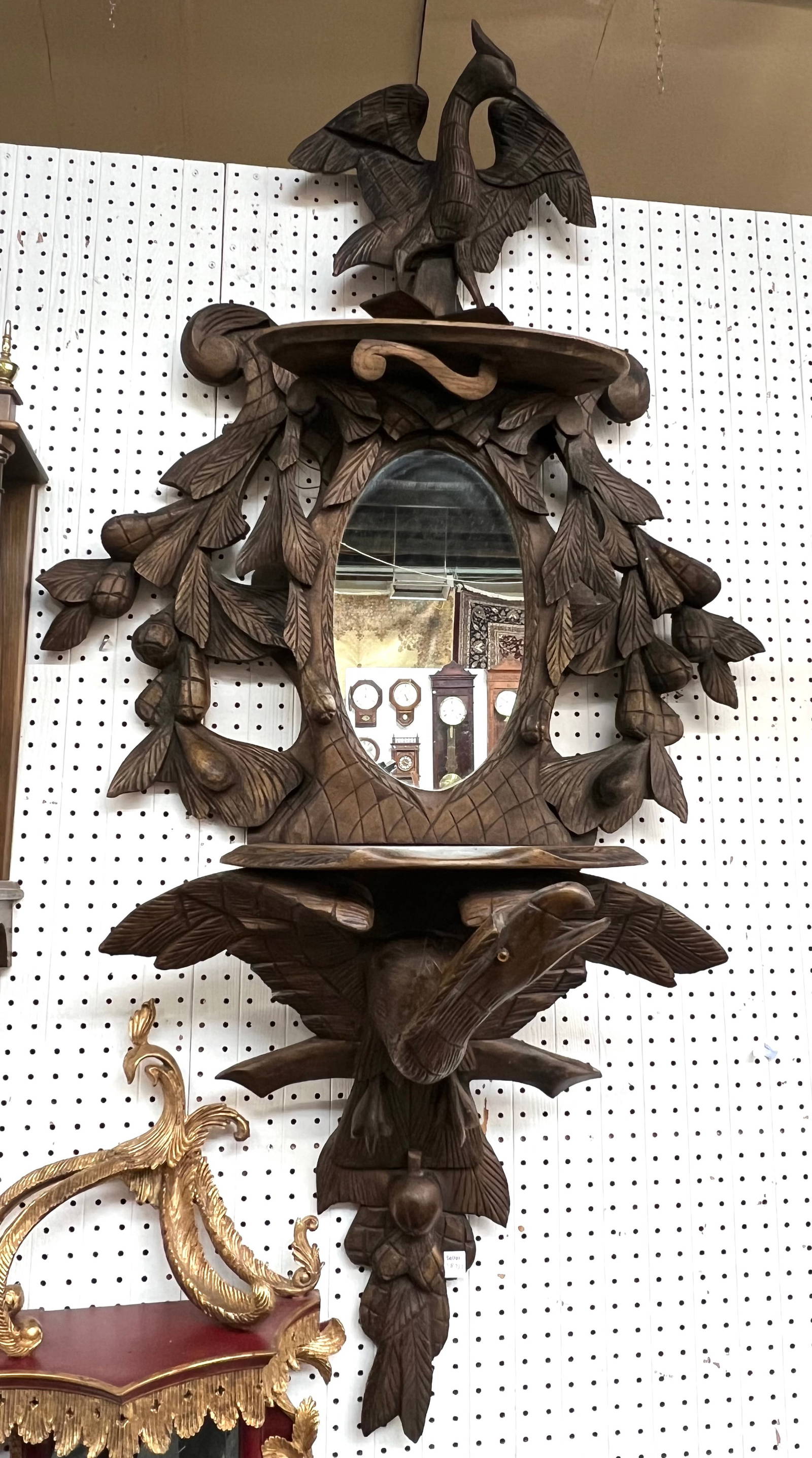 Large Black Forest Style Carved Eagle Shelf. Auction