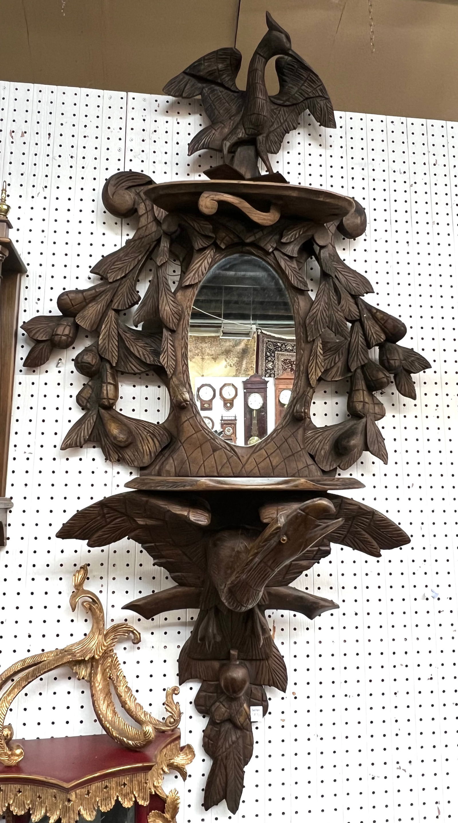 Large Black Forest Style Carved Eagle Shelf. Auction