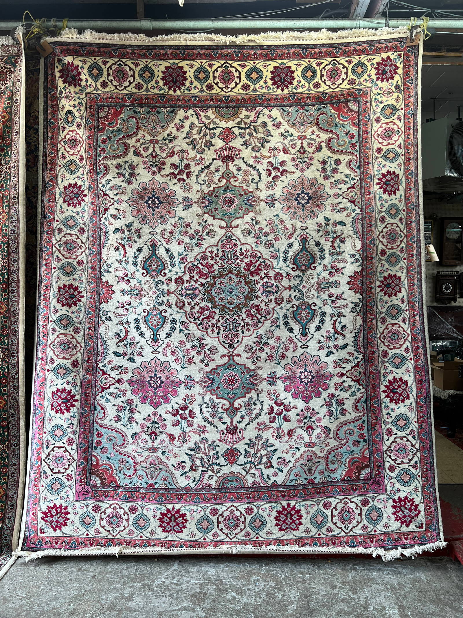 8' 8" X 10' 10" Beige Tabriz Pattern Rug. Auction