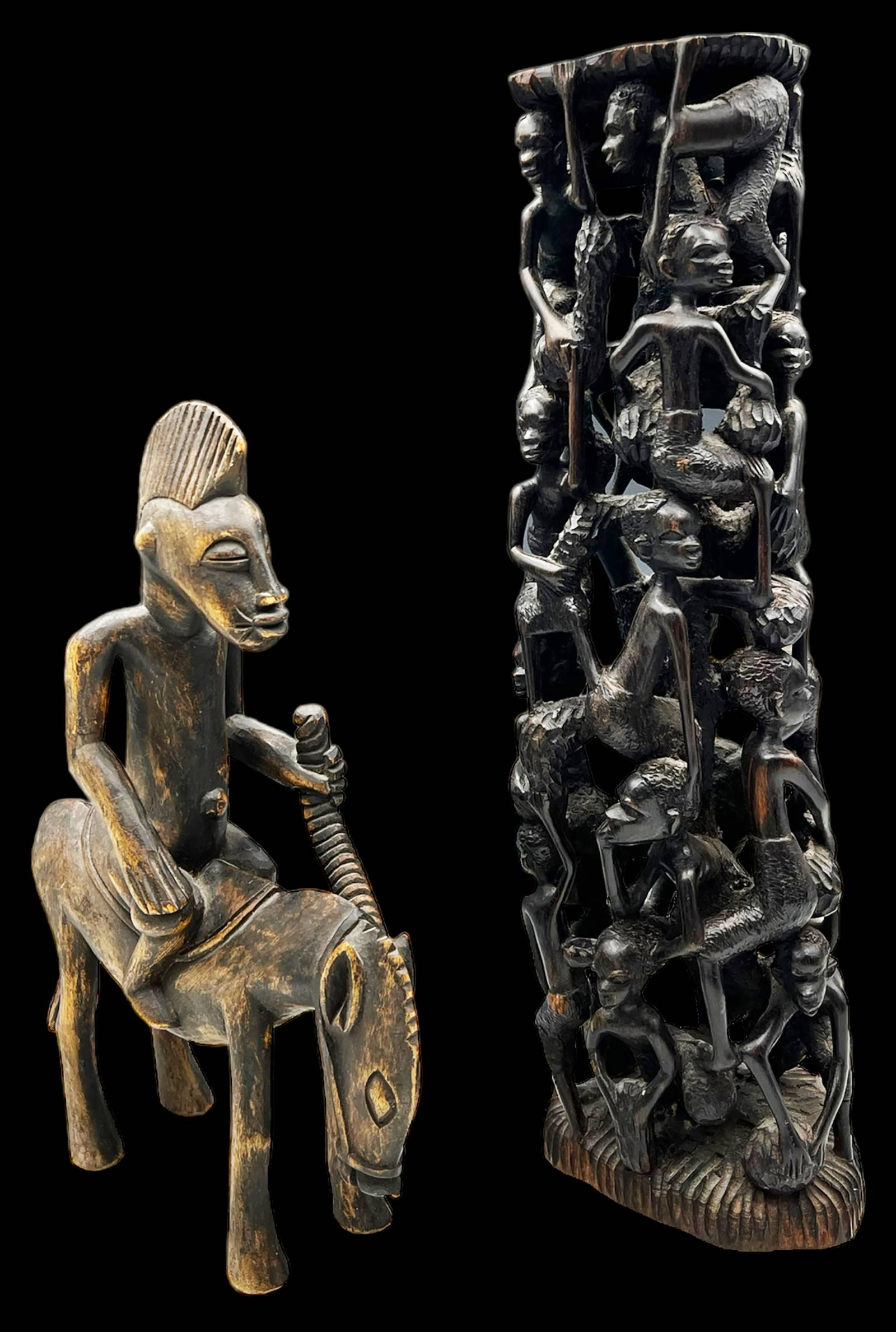 Lot: 2 African Wood Carvings- Makonde Tree Of Life Auction