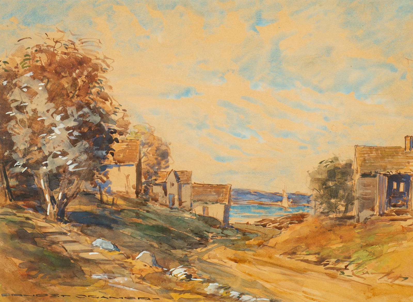 Coastal Landscape Painting, Ernest Cramer. Auction