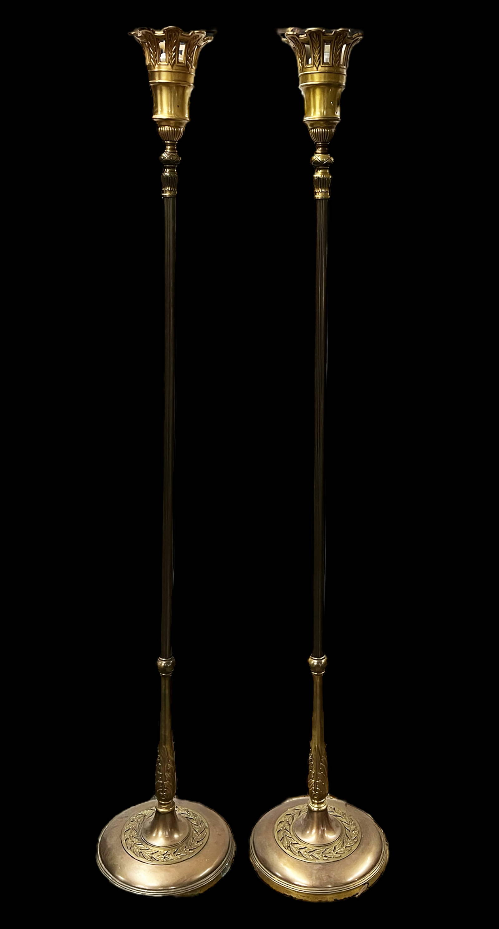 Pair Of Torchier Floor Lamps. Auction