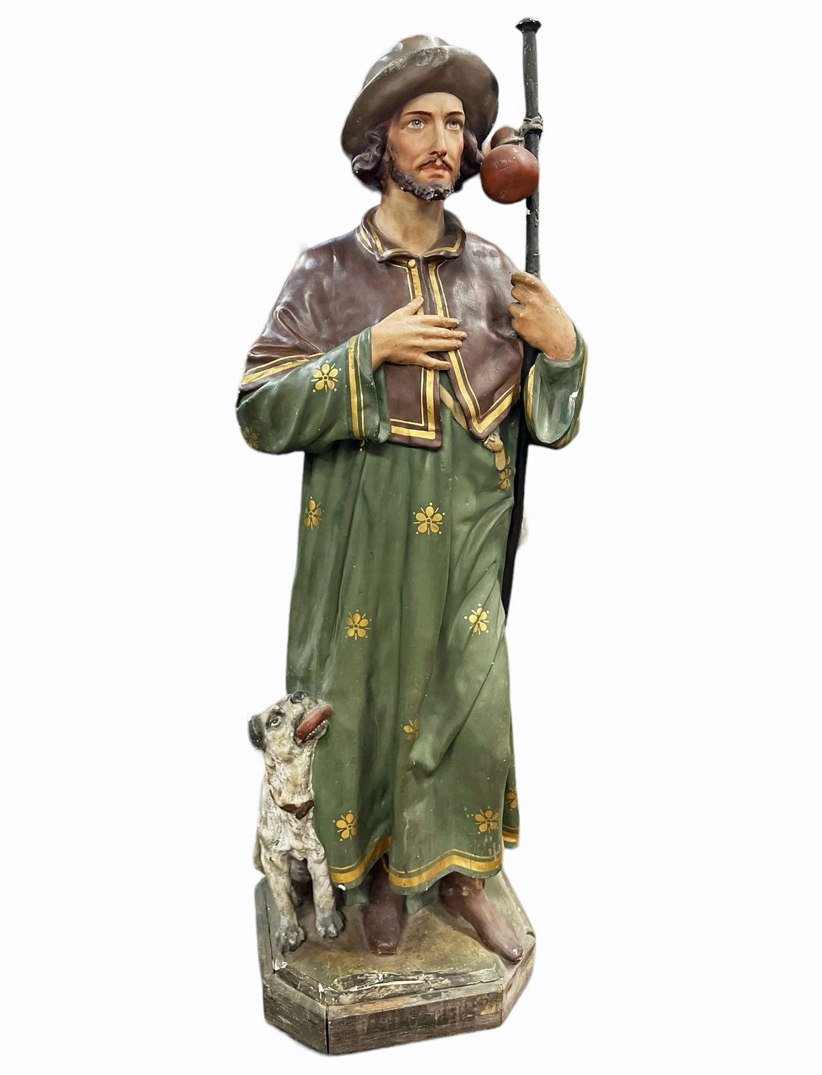 Vintage Painted Plaster Statue Of Saint Rocco. Auction