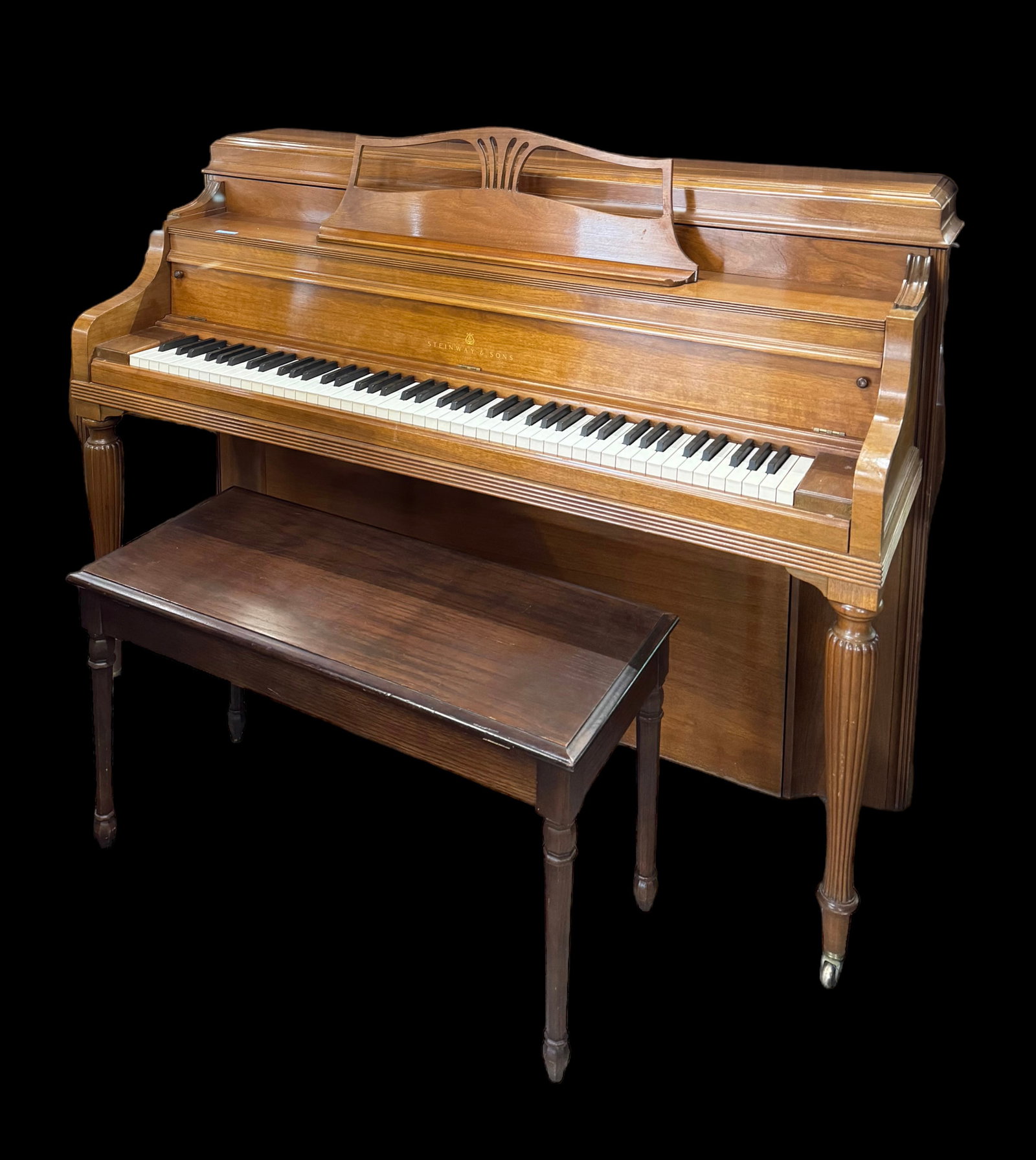 1971 Steinway Model F Walnut Console Piano.