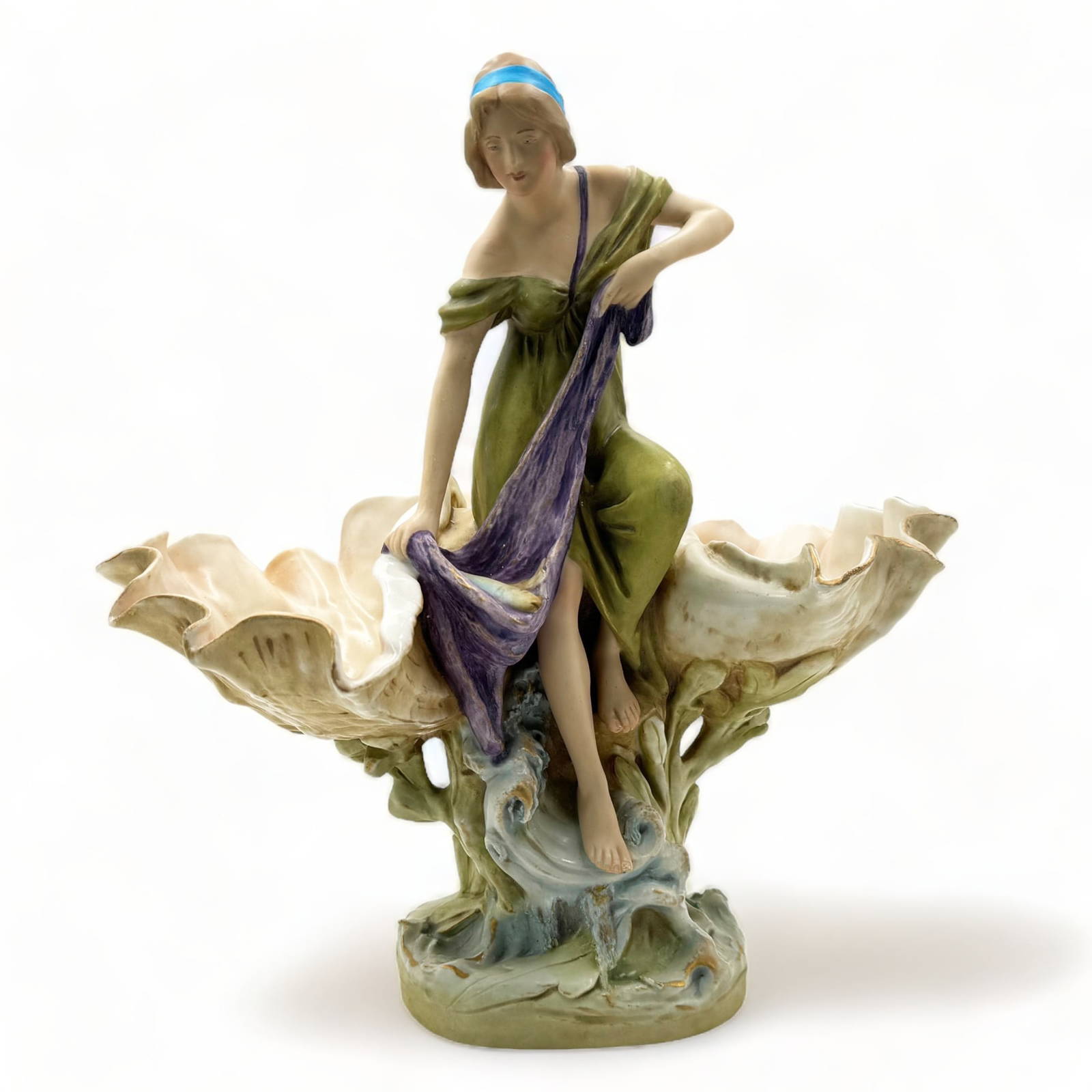 Royal Dux Bohemia Figural Centerpiece W/ Shells. Auction