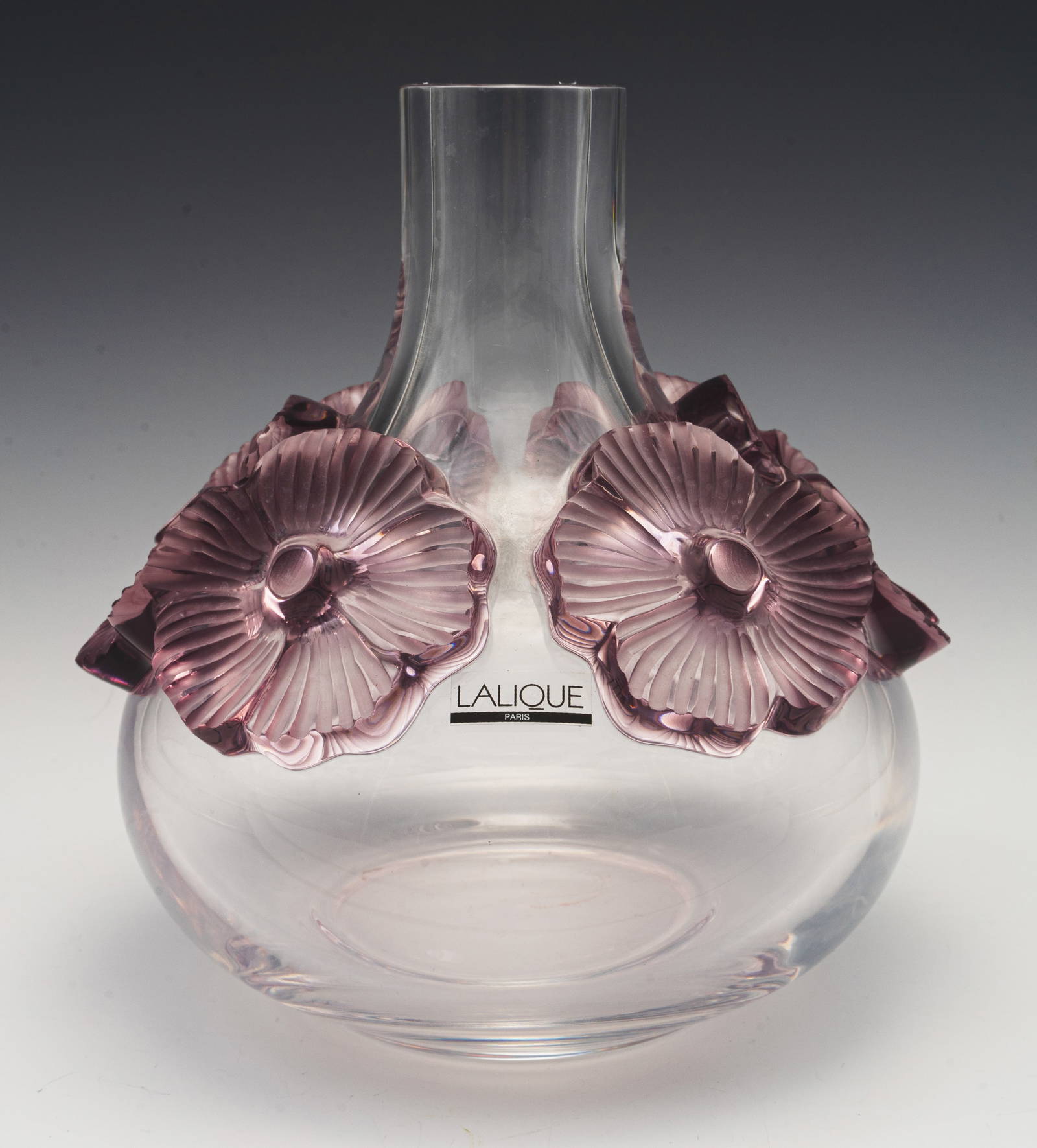 M Lalique "atossa" Lavender Flower Crystal Vase. Auction