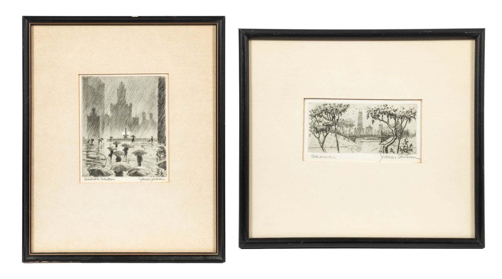 Lot Of Two Etchings By James Swann. Auction
