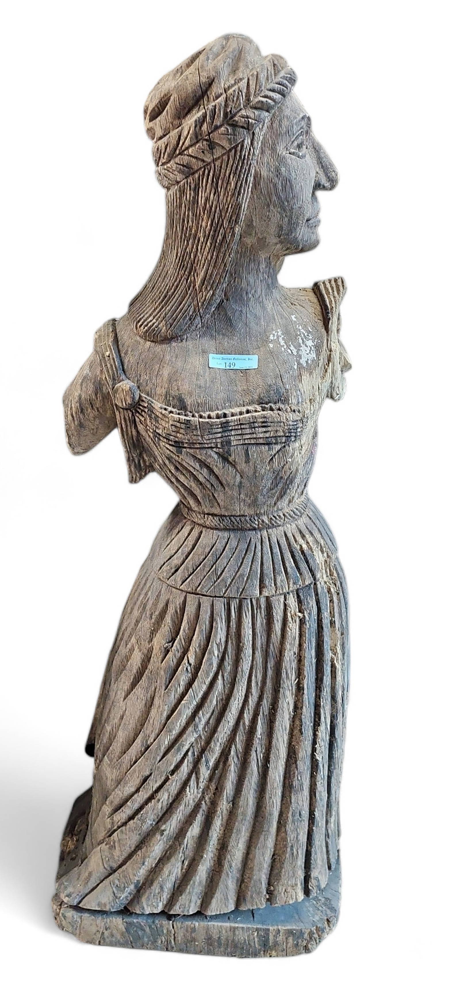 Folk Art Style Carved Wood Maiden Sculpture. Auction