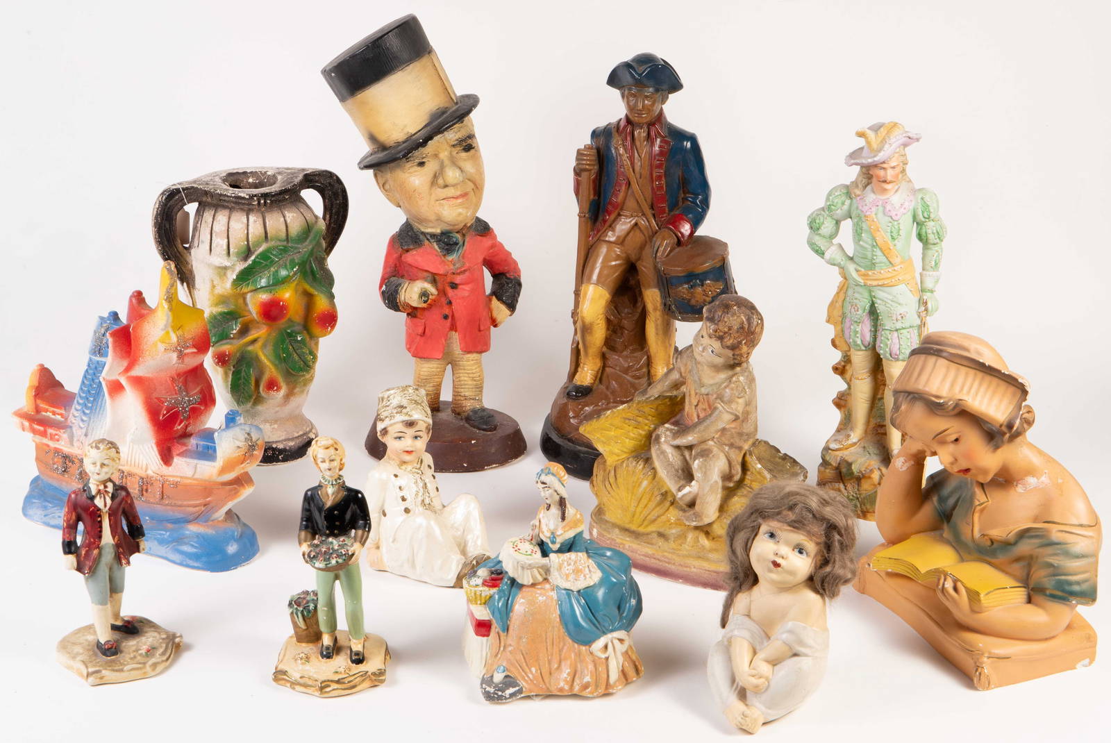 Lot Of 12 Vintage Chalkware Figures, Mostly People Auction