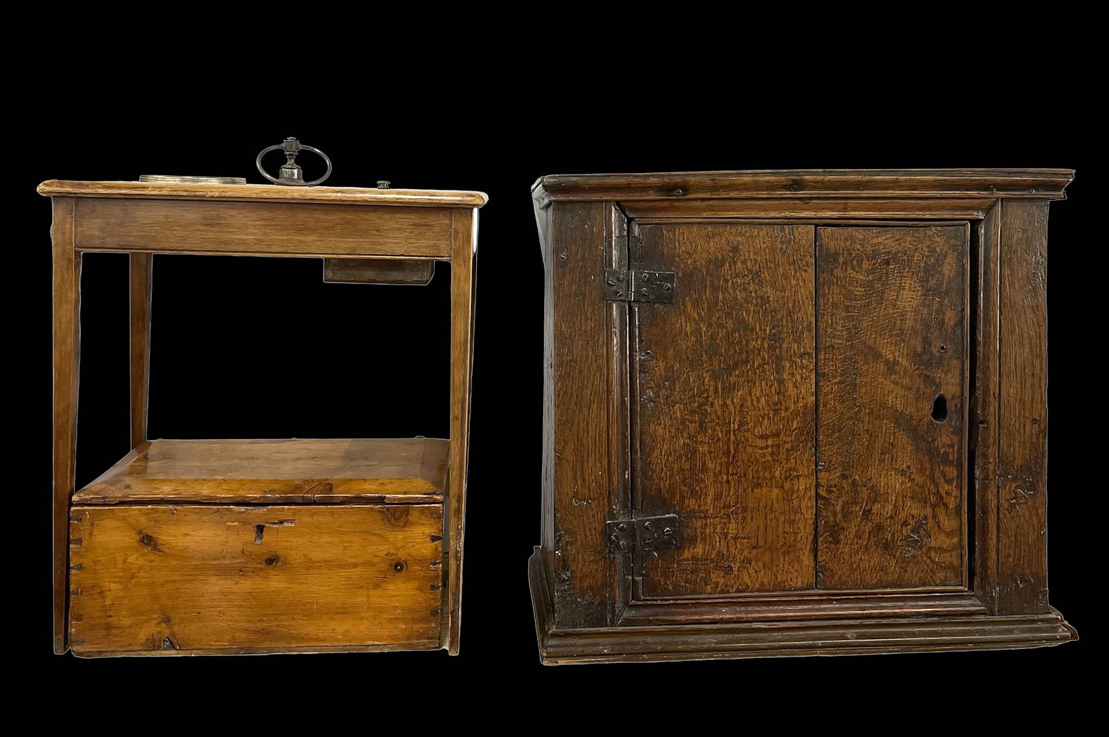 Primitive Cabinet, Storage Box & Smoking Stand. Auction