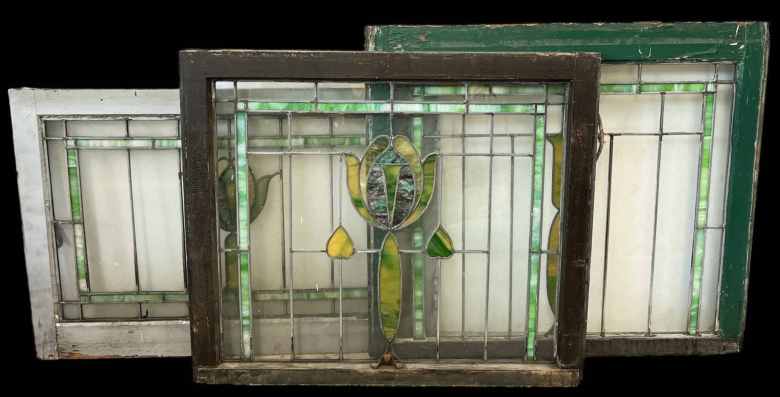 Lot Of Three Leaded And Stained Glass Windows. Auction
