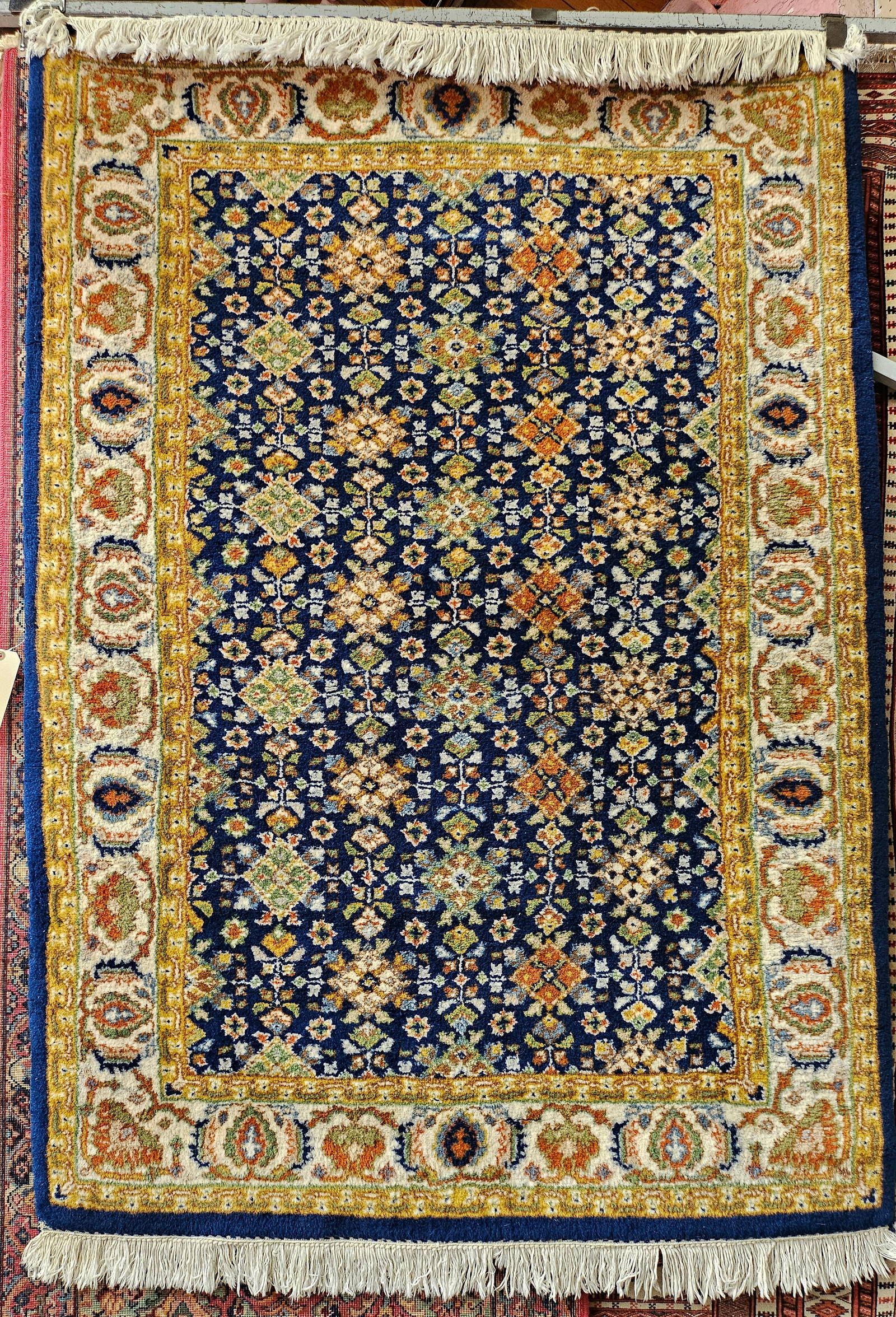 4' 1" X 5' 8" Thick Blue, Beige & Gold Rug. Auction
