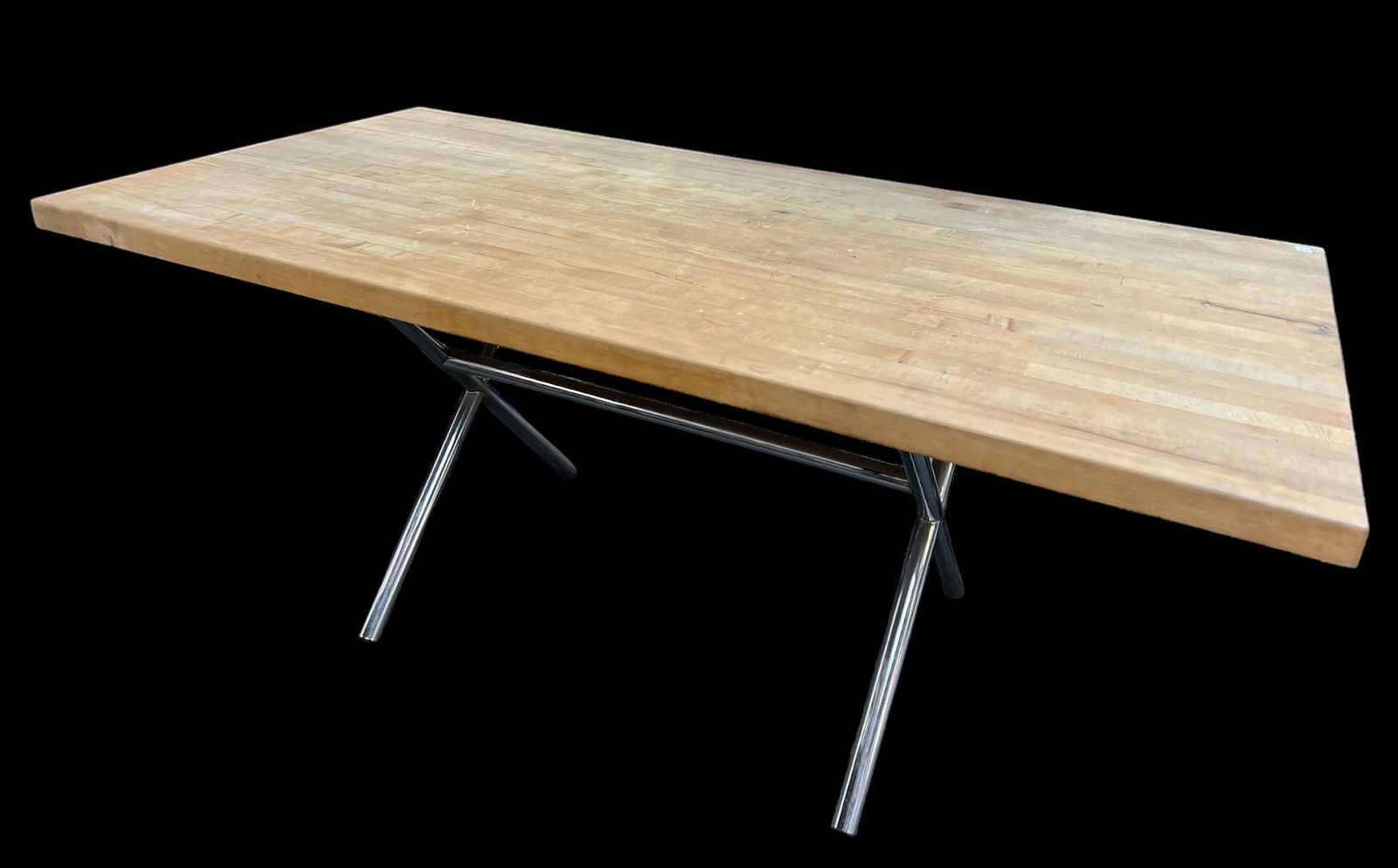 Butcher Block Table W/ Chrome Legs. Auction