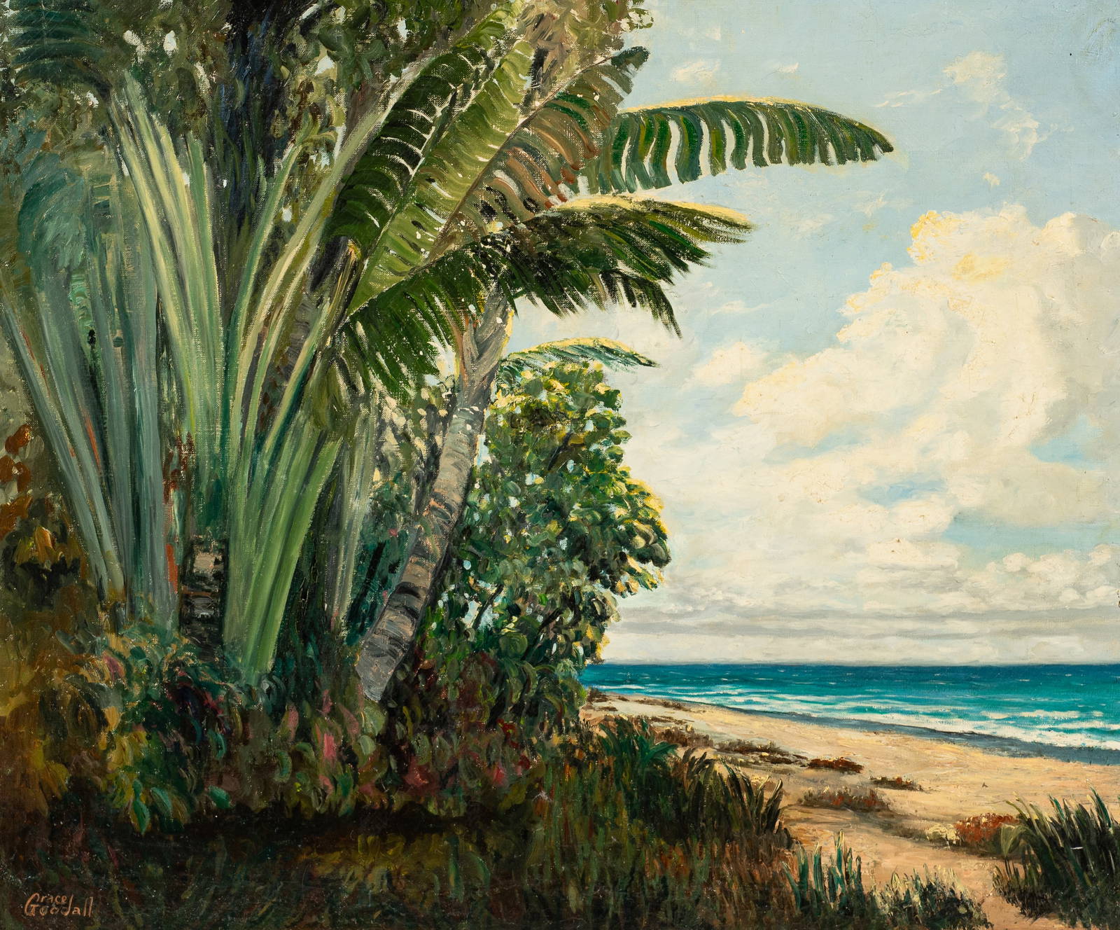 Tropical Beach Scene, Painting By Grace Goodall. Auction