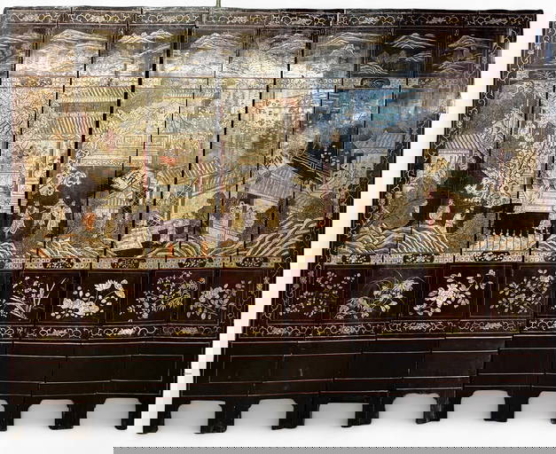 8 Panel Chinese Lacquered Screen.