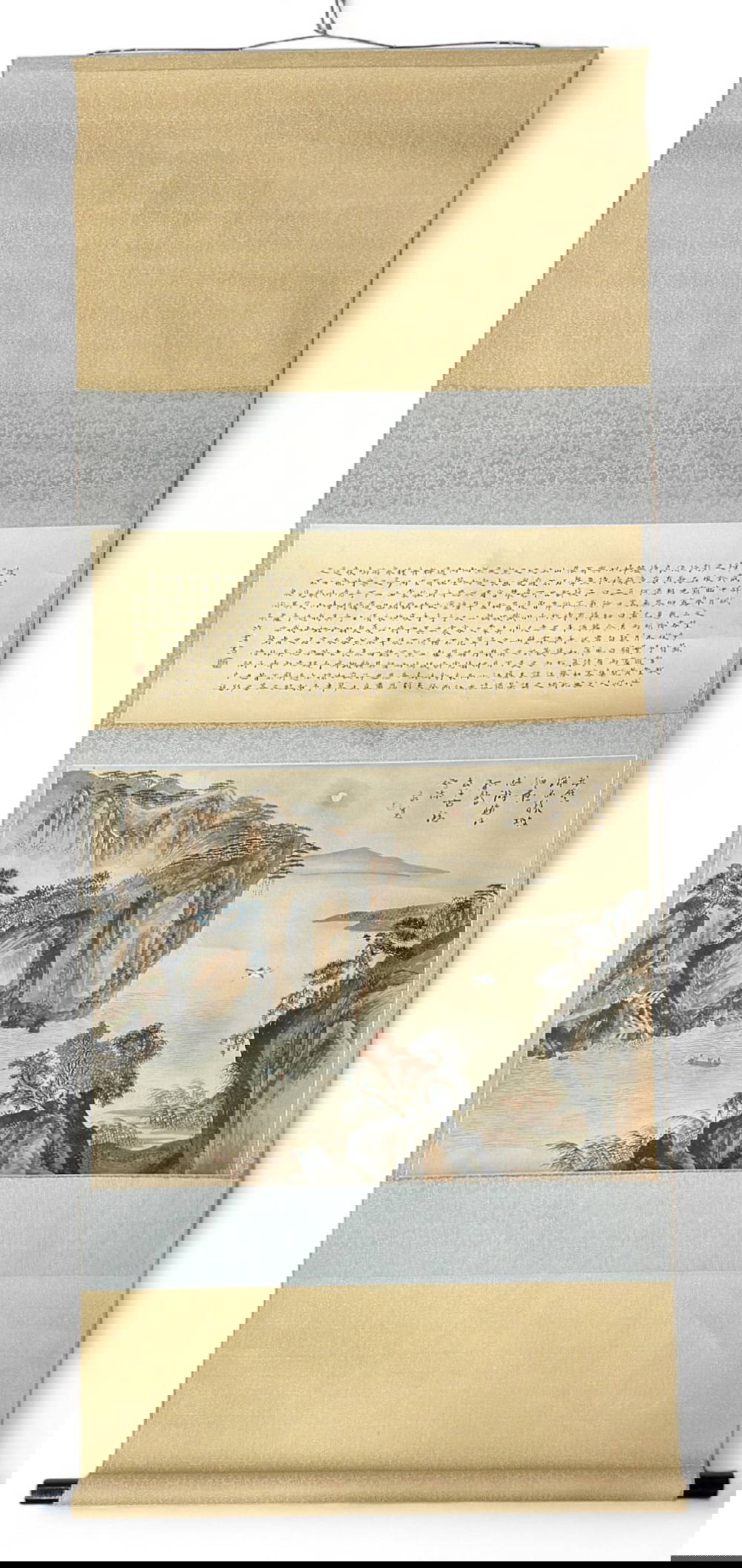 Chinese Ink & Color Scroll Painting W/ Calligraphy Auction