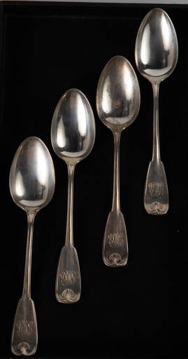 Set Of 4 Tiffany Sterling Monogrammed Spoons.