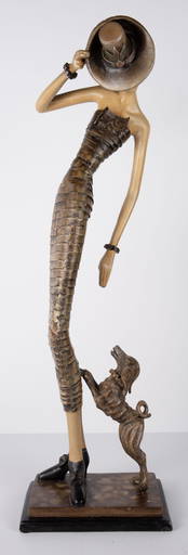 29" Tall Artmax Sculpture Of Woman W/ Dog.