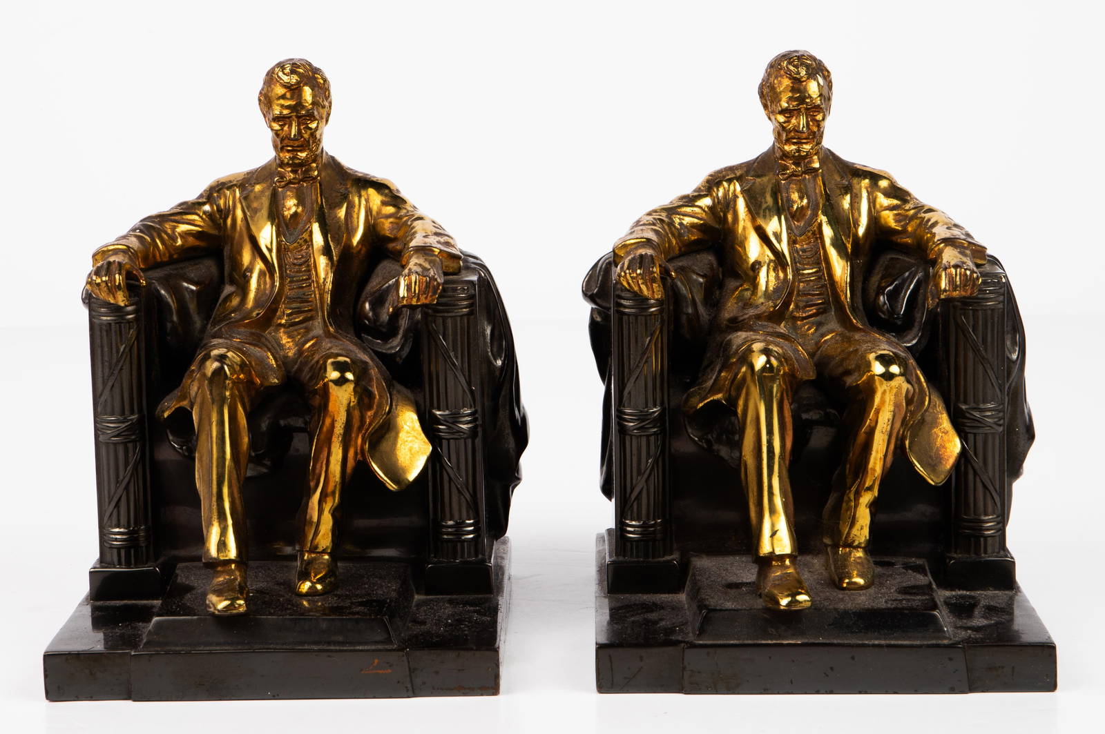 Pair Of Abraham Lincoln Gilded Bookends. Auction