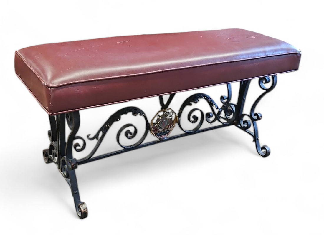 Wrought Iron Upholstered Bench With Ship Motif. Auction