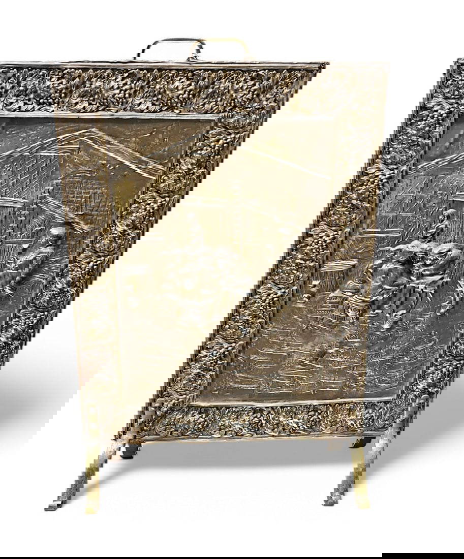 Antique Copper Fireplace Screen With Tavern Scene. Auction