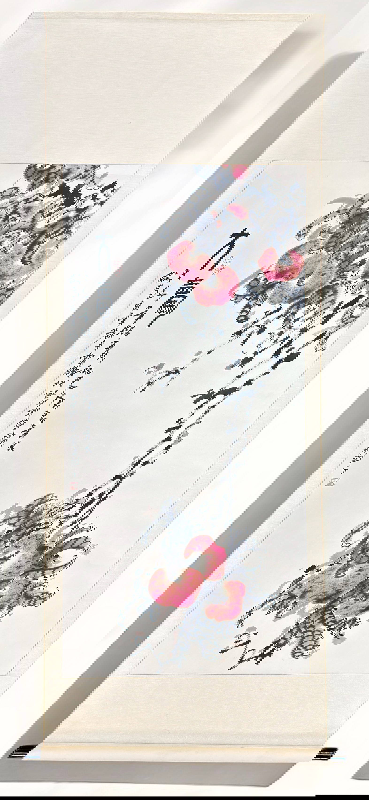 Large Chinese Ink & Color On Paper Scroll Painting Auction