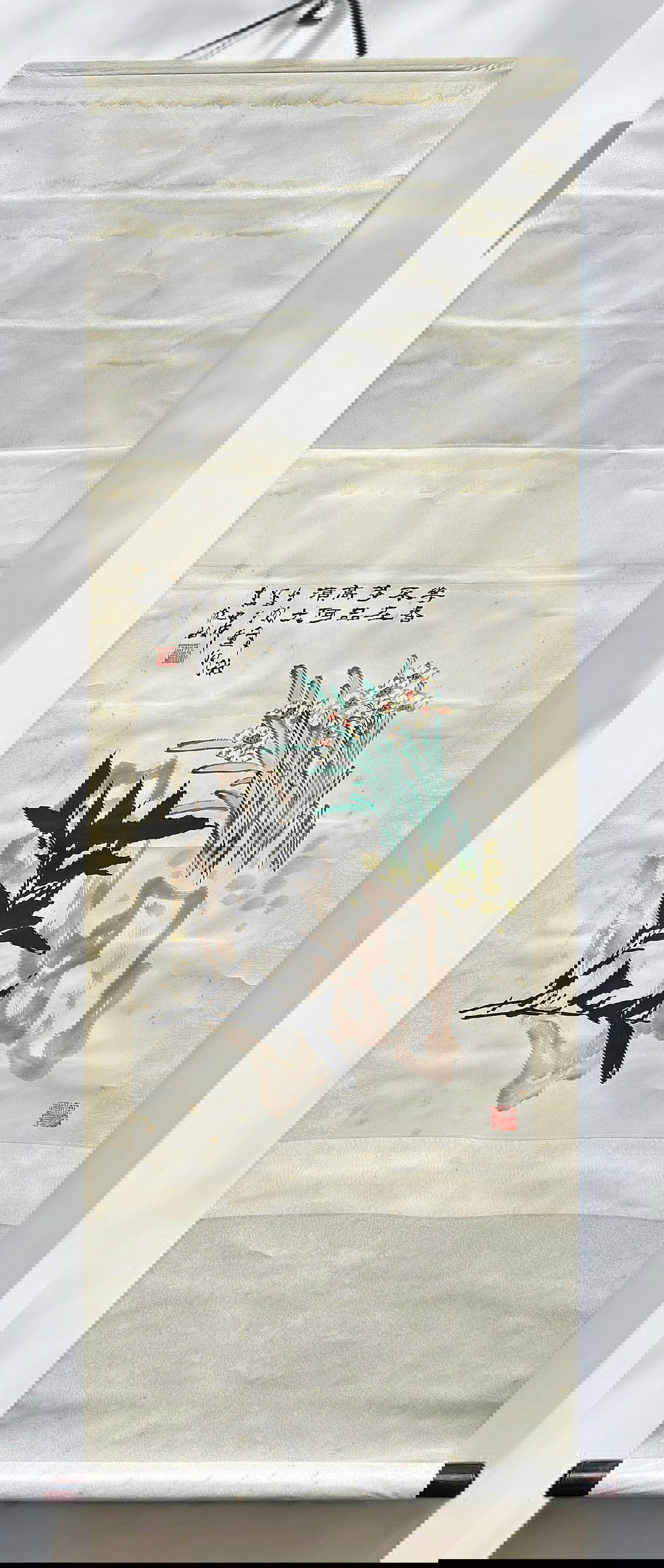 Chinese Ink & Color On Paper Scroll Painting. Auction