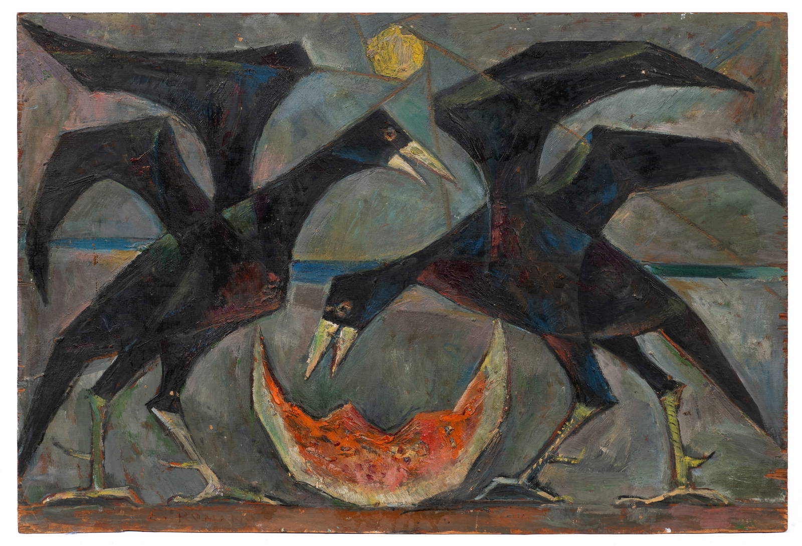 Cubist Ravens & Watermelon, Emanuel Romano. Auction