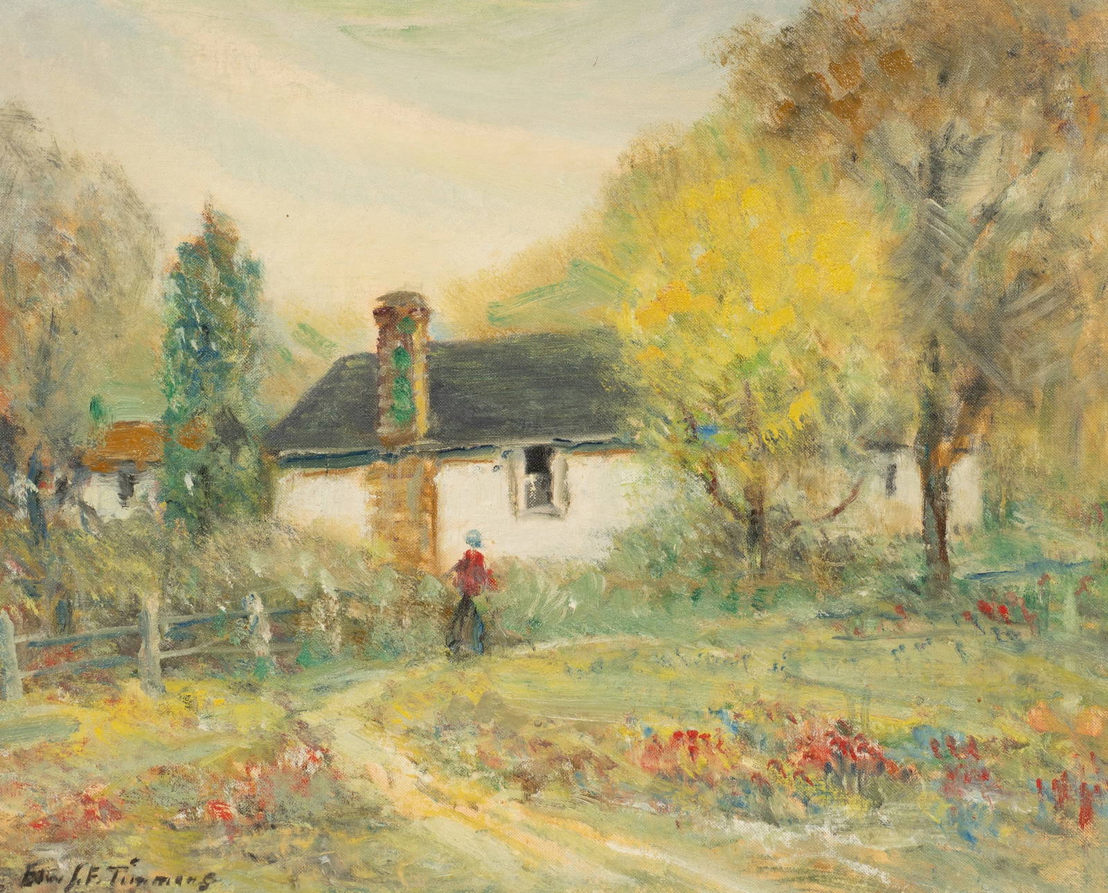 Impressionist Cottage Scene, Edward Timmons. Auction
