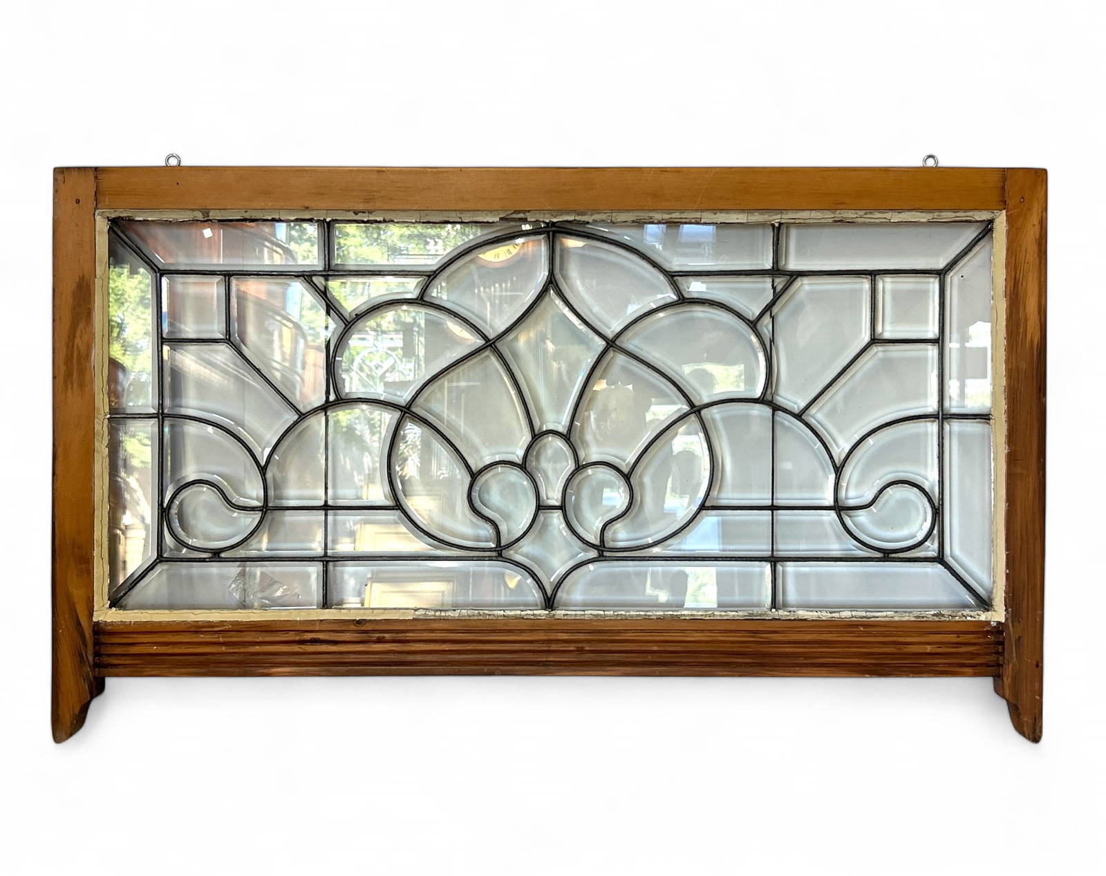 Antique Bevelled Glass Window W/ Wood Frame. Auction
