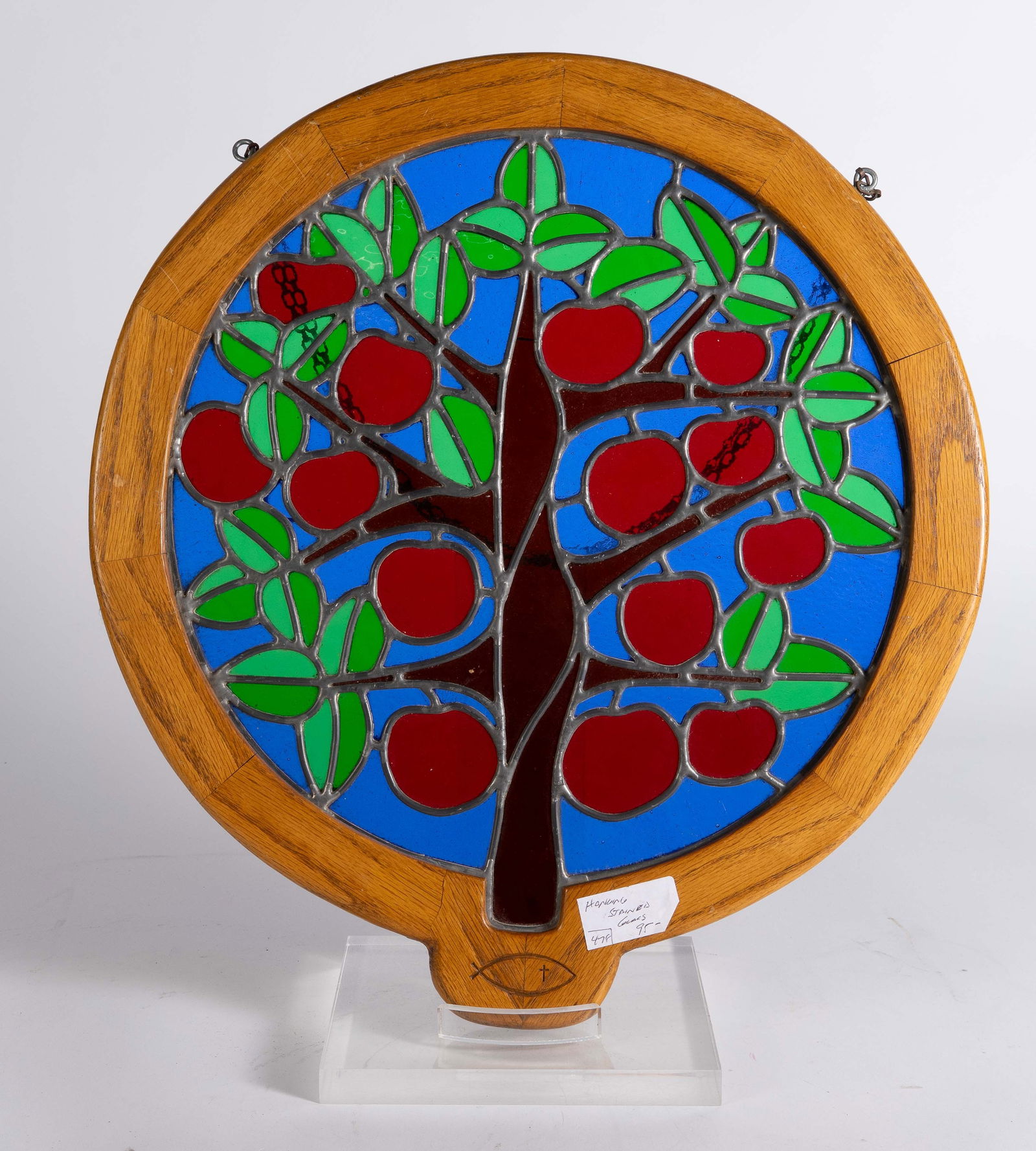 Artist Signed Hanging Stained Glass - Apple Tree. Auction