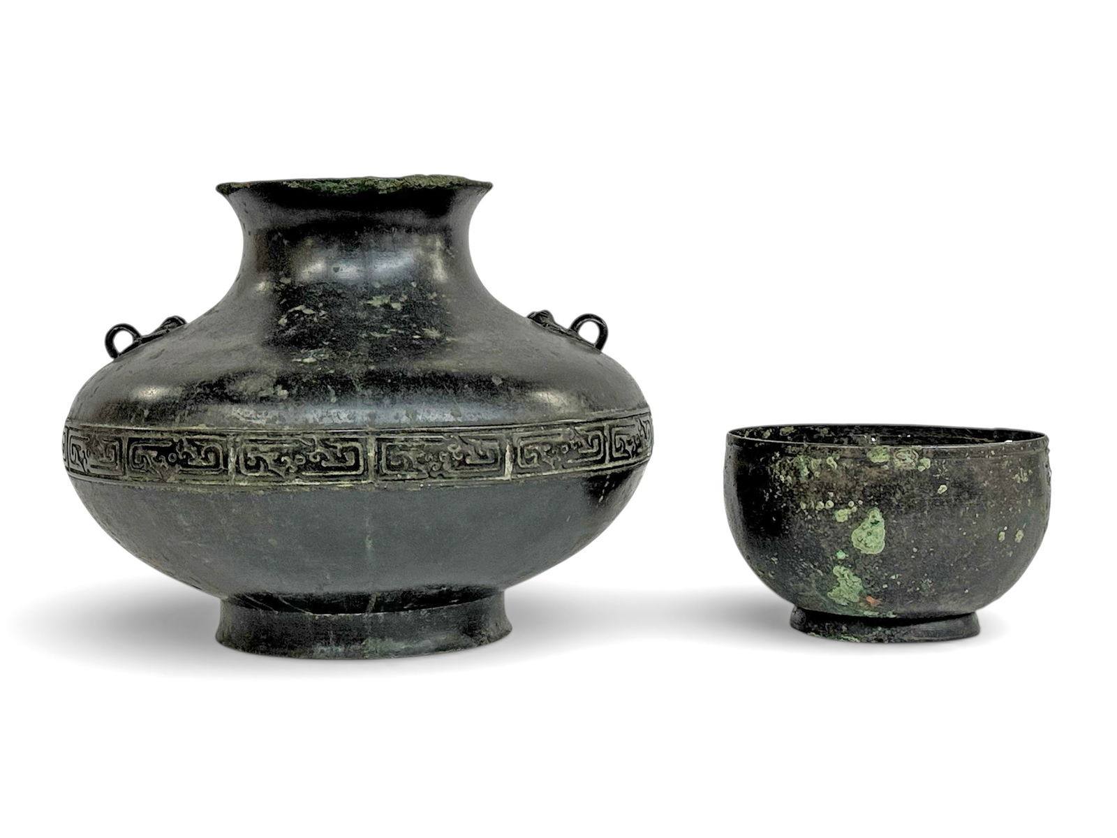 Lot: Very Old Chinese Bronze Bowl And Vase. Auction