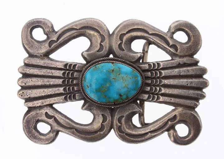 Vintage Masterpiece Turquoise Sand Cast Belt Buckle