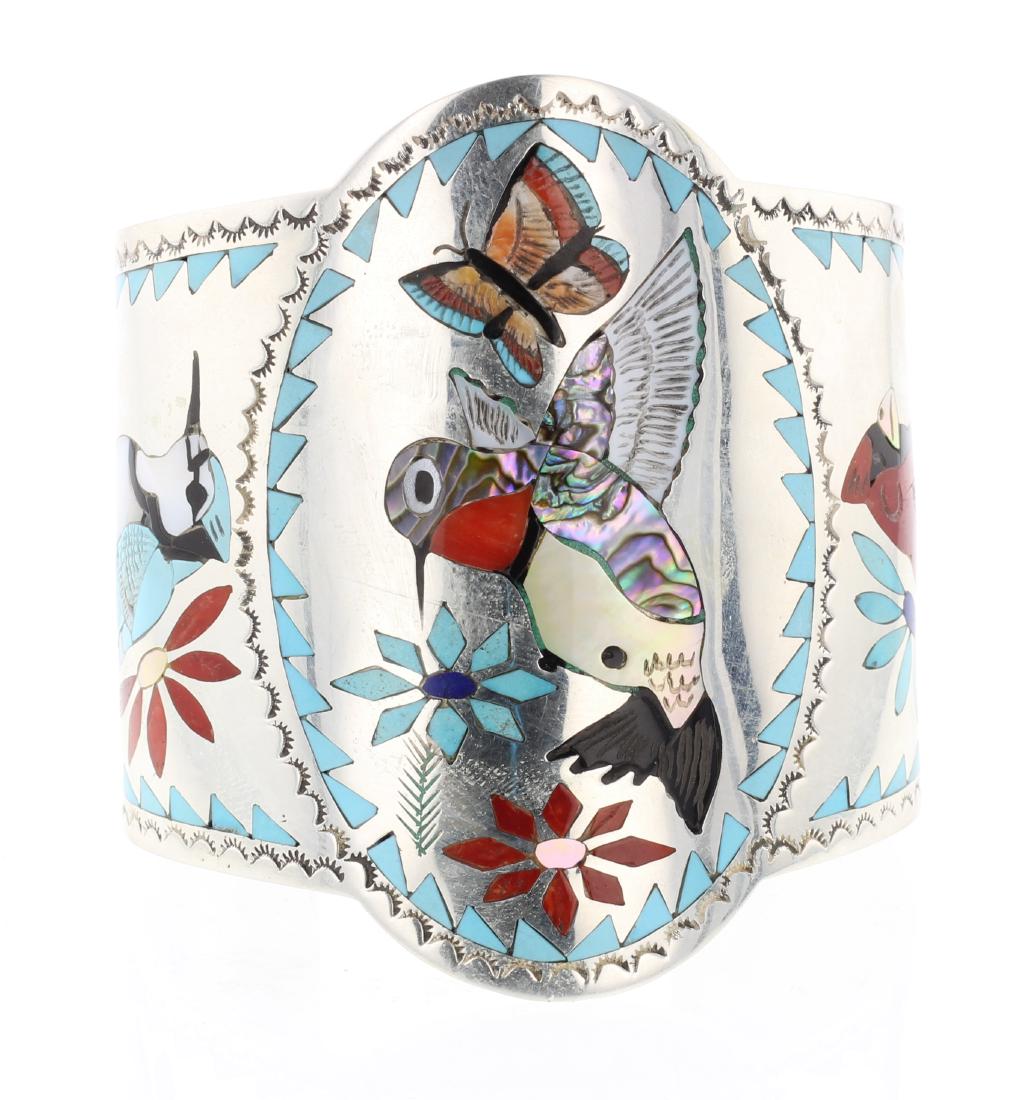 Quintin Quam Sr. Vintage Zuni Inlay Bird Cuff Bracelet