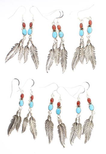 Lenora Silversmith Begay Turquoise & Coral Feather