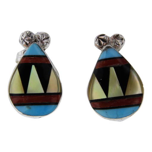 Turquoise Coral & Shell Zuni Inlay Earrings