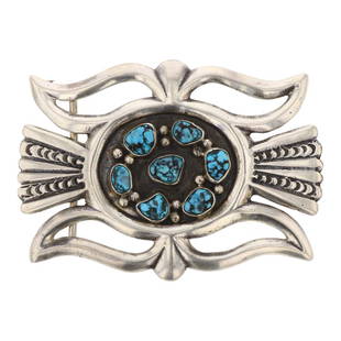 Navajo Kingman Turquoise Sand Cast Belt Buckle