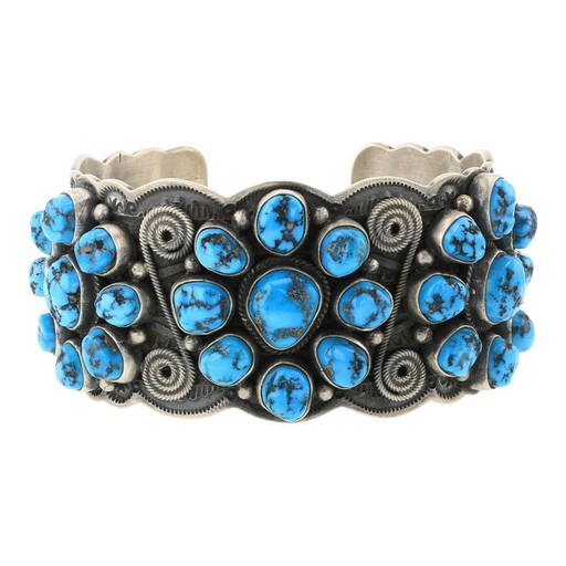 Darrel Cadman Kingman Turquoise Cluster Stamp Work Cuff Bracelet (#0396) on Nov 05, 2022 | Billy ...